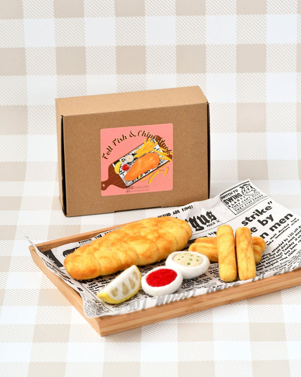 Tara Treasures Felt Fish and Chips Stack Set | Wool Felt Pretend Play ...